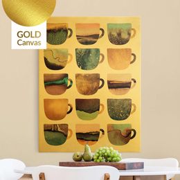 Bilderwelten Leinwandbild - Hochformat Bunte Kaffeetassen mit Gold