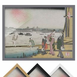 Bilderwelten Bild mit Rahmen - Querformat Katsushika Hokusai - Ein k&uuml;hler Abend in Ryogoku