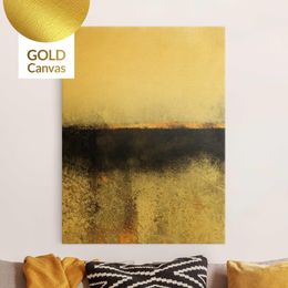 Bilderwelten Leinwandbild - Hochformat Abstrakter Goldener Horizont Schwarz Wei&szlig;
