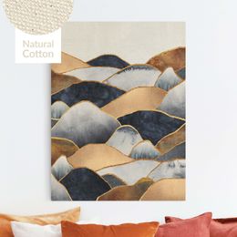 Bilderwelten Leinwandbild - Hochformat Goldene Berge Aquarell