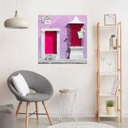 Bilderwelten Glasbild Stadt Motiv rosa Glas Wandbild - Rosa Fassade Pinke T&uuml;r - Skylines Wohnzimmer Schlafzimmer