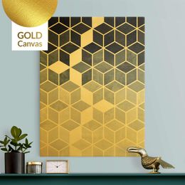 Bilderwelten Leinwandbild - Hochformat Blau Wei&szlig; goldene Geometrie