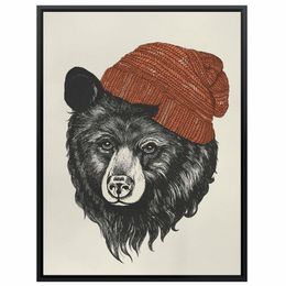 Bilderwelten Leinwandbild - Hochformat Illustration B&auml;r mit roter M&uuml;tze Zeichnung