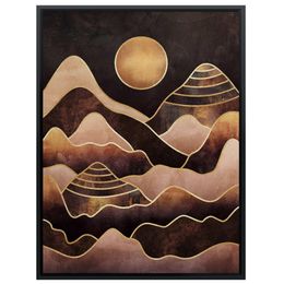 Bilderwelten Leinwandbild - Hochformat Goldene Sonne abstrakte Berge