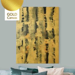 Bilderwelten Leinwandbild - Hochformat Abstraktes Aquarell mit Gold
