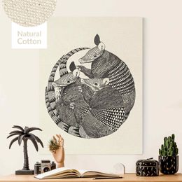 Bilderwelten Leinwandbild - Hochformat Illustration G&uuml;rteltiere Schwarz Wei&szlig; Muster