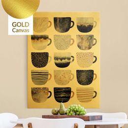 Bilderwelten Leinwandbild - Hochformat Goldene Tassen Schwarz Wei&szlig;