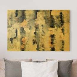 Bilderwelten Leinwandbild - Querformat Abstraktes Aquarell mit Gold