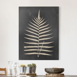 Bilderwelten Leinwandbild Botanik Farn mit Leinenstruktur III - Leinwanddruck Hochformat - Wandbild S-XXL - moderne Bilder auf Leinwand Wohnzimmer