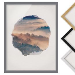 Bilderwelten Bild mit Rahmen - Hochformat Wasserfarben - Nebel bei Sonnenuntergang