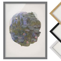 Bilderwelten Bild mit Rahmen - Hochformat Wasserfarben - Claude Monet - Seerosen (Nympheas)