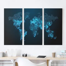 Bilderwelten 3-teiliges Leinwandbild - Querformat Connected World Weltkarte