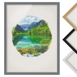 Bilderwelten Bild mit Rahmen - Hochformat Wasserfarben - Bergsee mit Spiegelung