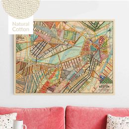 Bilderwelten Leinwandbild - Querformat Moderne Karte von Boston