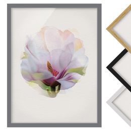 Bilderwelten Bild mit Rahmen - Hochformat Wasserfarben - Zarte Magnolienbl&uuml;te