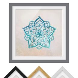Bilderwelten Bild mit Rahmen - Quadrat Mandala Illustration Mandala gold blau