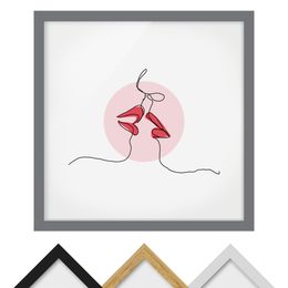 Bilderwelten Bild mit Rahmen - Quadrat Lippen Kuss Line Art