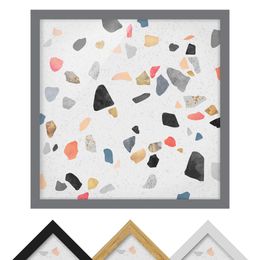 Bilderwelten Bild mit Rahmen - Quadrat Wei&szlig;er Terrazzo mit Goldsteinchen