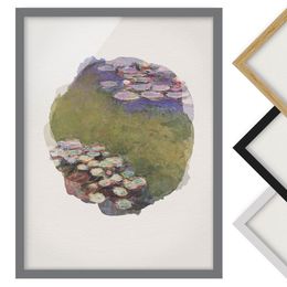Bilderwelten Bild mit Rahmen - Hochformat Wasserfarben - Claude Monet - Seerosen