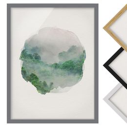 Bilderwelten Bild mit Rahmen - Hochformat Wasserfarben - Dschungel im Nebel