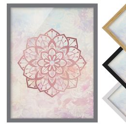 Bilderwelten Bild mit Rahmen - Hochformat Mandala Illustration Bl&uuml;te rose pastell