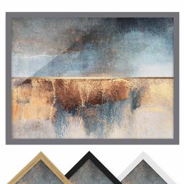 Bilderwelten Bild mit Rahmen - Querformat Abstraktes Seeufer in Gold