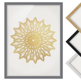 Bilderwelten Bild mit Rahmen - Hochformat Mandala Sonne Illustration wei&szlig; gold