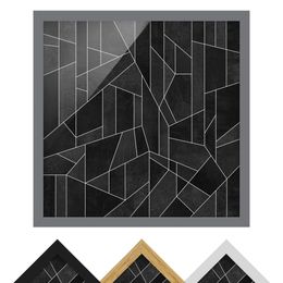 Bilderwelten Bild mit Rahmen - Quadrat Schwarz Wei&szlig; Geometrie Aquarell