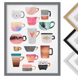 Bilderwelten Bild mit Rahmen - Hochformat Bunte Tassen mit Gold