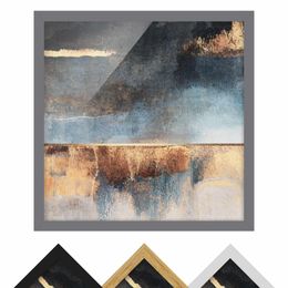 Bilderwelten Bild mit Rahmen - Quadrat Abstraktes Seeufer in Gold