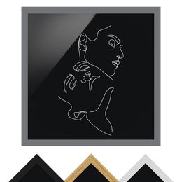 Bilderwelten Bild mit Rahmen - Quadrat Line Art Frauen Gesichter Schwarz