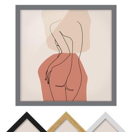 Bilderwelten Bild mit Rahmen - Quadrat Line Art Frau R&uuml;cken Braun