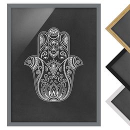 Bilderwelten Bild mit Rahmen - Hochformat Hamsa Hand Illustration wei&szlig; schwarz