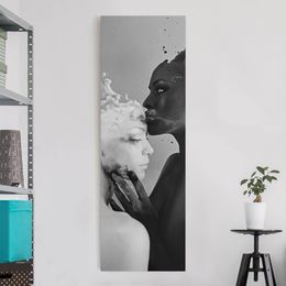 Bilderwelten Leinwandbild - Hochformat Milch & Kaffee Kuss schwarz wei&szlig;