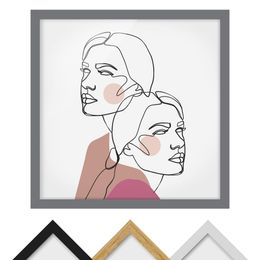 Bilderwelten Bild mit Rahmen - Quadrat Line Art Frauen Portrait Wangen Rosa