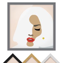Bilderwelten Bild mit Rahmen - Quadrat Line Art Portrait Frau Pastell Beige