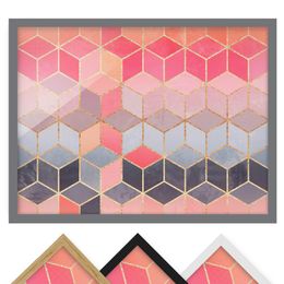 Bilderwelten Bild mit Rahmen - Querformat Buntes Pastell goldene Geometrie