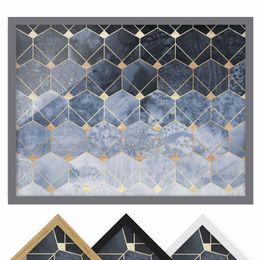 Bilderwelten Bild mit Rahmen - Querformat Blaue Geometrie goldenes Art Deco