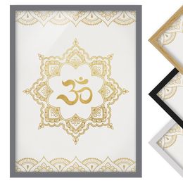Bilderwelten Bild mit Rahmen - Hochformat Mandala OM Illustration Ornament wei&szlig; gold
