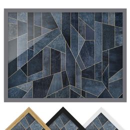 Bilderwelten Bild mit Rahmen - Querformat Blaue Geometrie Aquarell