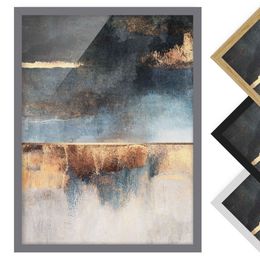 Bilderwelten Bild mit Rahmen - Hochformat Abstraktes Seeufer in Gold