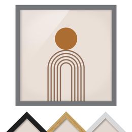 Bilderwelten Bild mit Rahmen - Quadrat Line Art Kreis und Linien Kupfer