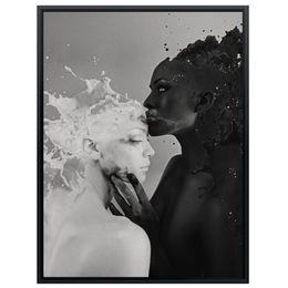 Bilderwelten Leinwandbild - Hochformat Milch & Kaffee Kuss schwarz wei&szlig;