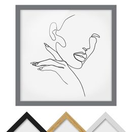 Bilderwelten Bild mit Rahmen - Quadrat Line Art Frau Portrait Schwarz Wei&szlig;
