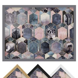 Bilderwelten Bild mit Rahmen - Querformat Art Deco Marmor Gold