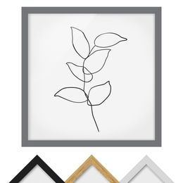 Bilderwelten Bild mit Rahmen - Quadrat Line Art Zweig Schwarz Wei&szlig;