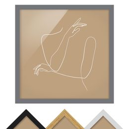 Bilderwelten Bild mit Rahmen - Quadrat Line Art H&auml;nde Frau Beige