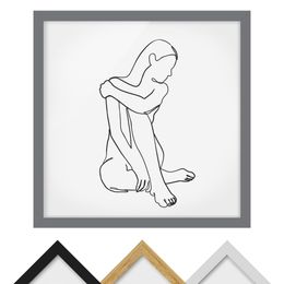 Bilderwelten Bild mit Rahmen - Quadrat Line Art Frau Akt Schwarz Wei&szlig;