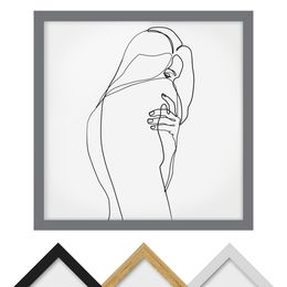 Bilderwelten Bild mit Rahmen - Quadrat Line Art Frauenakt Schulter Schwarz Wei&szlig;