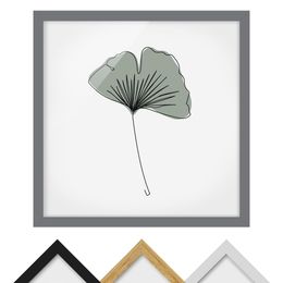 Bilderwelten Bild mit Rahmen - Quadrat Gingko Blatt Line Art